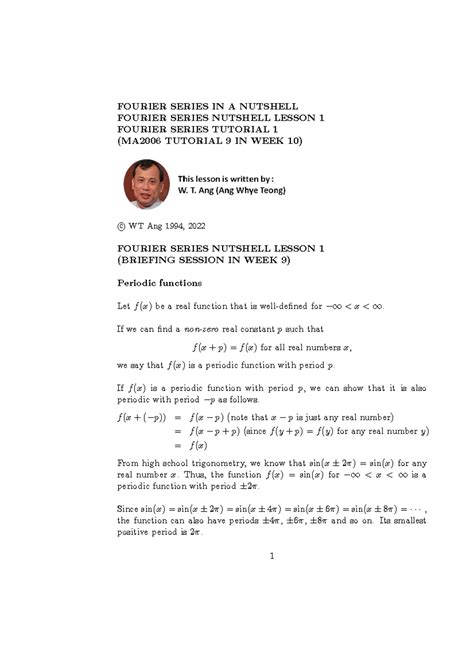 Pdf Fourier Series Nutshell Lesson 1 And Tutorial Questions For Week 10 Tutorial 9 Fourier