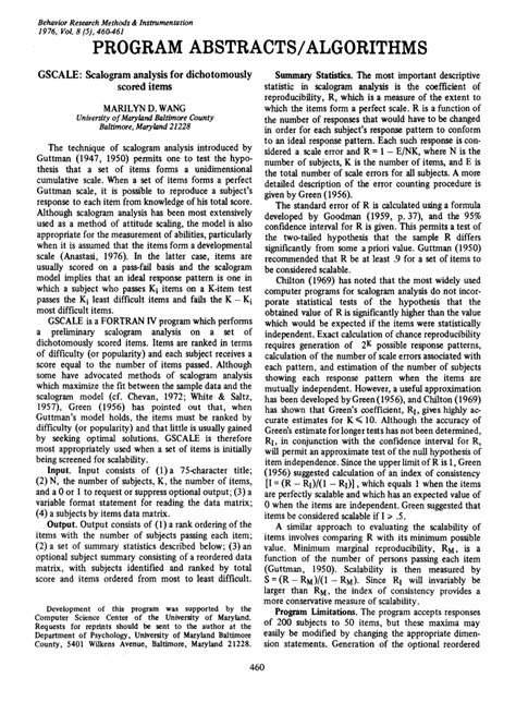 Pdf Gscale Scalogram Analysis For Dichotomously Scored Items