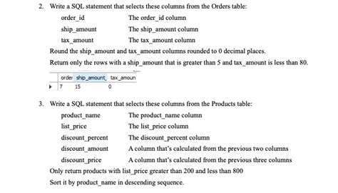 Solved 2 Write A Sql Statement That Selects These Columns