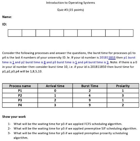 Solved Introduction To Operating Systems Quiz 3 15 Points Name Id Consider The Following