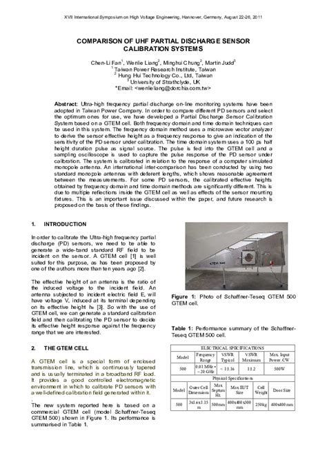 Pdf Comparison Of Uhf Partial Discharge Sensor Calibration Systems