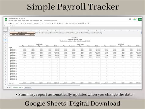 Summary Payroll Report Easy To Use Employee Payroll Tracker Summarize Each Payroll Check Into