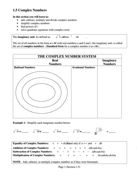 Complex Numbers Worksheet Printable Pdf Download