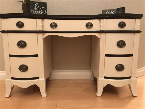 Antique White Vintage Desk With Java Stain Accents