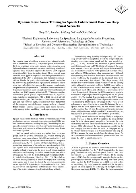 pdf dynamic noise aware training for speech enhancement based on deep