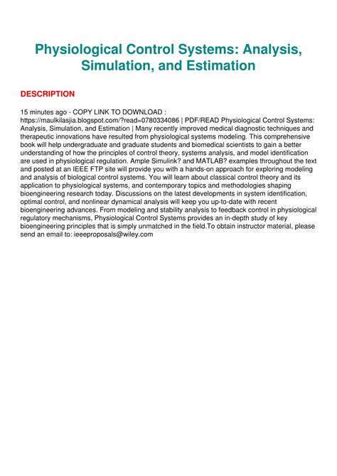 Ppt Read Pdf Physiological Control Systems Analysis Simulation And Estimation F