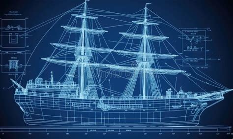 Technical Drawing Of The Ship Outlines Its Intricate Hull Structure And