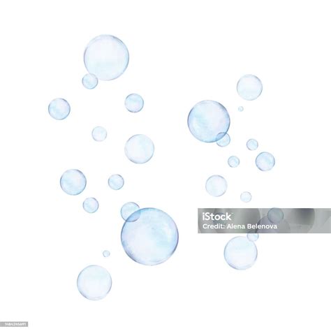 수채화는 하얀 배경에 솟아오르는 넓은 거품 흐름을 그렸다 일러스트레이션 스티커 로고 섬유 인쇄 패턴 교감에 대한 투명한 사실적인 그림 3차원 형태에 대한 스톡 벡터 아트 및