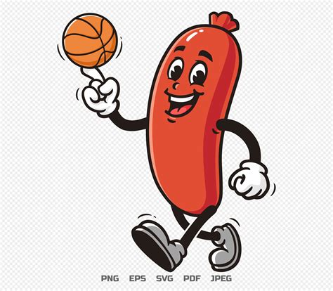 Walking Sausage Playing Basketball Cartoon Mascot Illustration Design