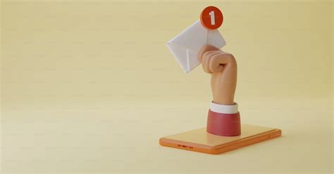 사업가가 알림과 함께 스마트폰에 있는 새 이메일의 읽지 않은 메시지 아이콘이 있는 봉투를 들고 있다 온라인 이메일을 통한 우편물 발송 3d 렌더링 그림입니다 사진