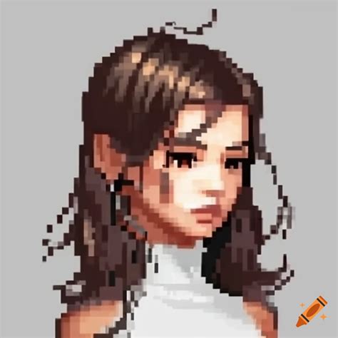 Pixelated Female Game Character With Tan Skin Brown Hair And Silver Hoop Earrings On Craiyon