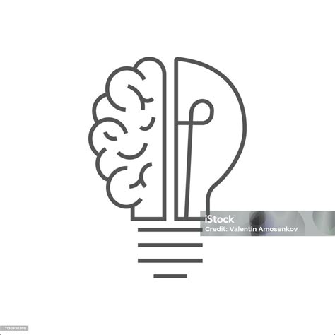 전구 및 뇌 흰색 배경에 고립의 절반 로고 창의력 창의적인 아이디어 마음 생각의 상징입니다 편집 가능한 스트로크 Eps 10 아이콘에 대한 스톡 벡터 아트 및 기타 이미지