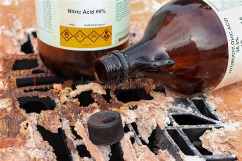 Hazardous Chemicals Spill Onto Objects And Cause Corrosion Stock Photo