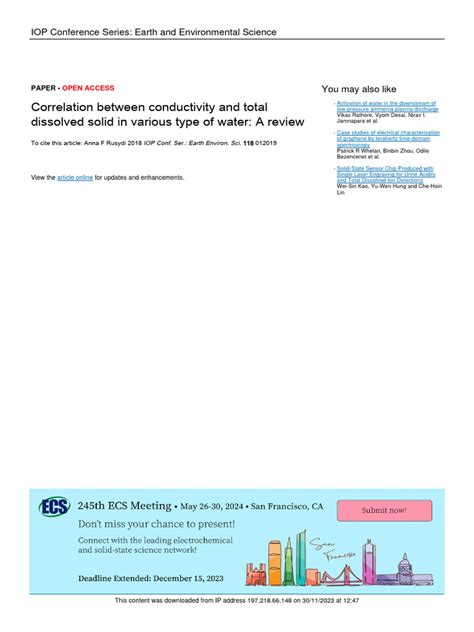 Water Conductivity And Tds Correlation Pdf Salinity Water