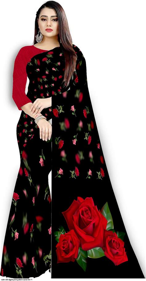 Satin Silk Digital Print Pattern Saree Kd 71