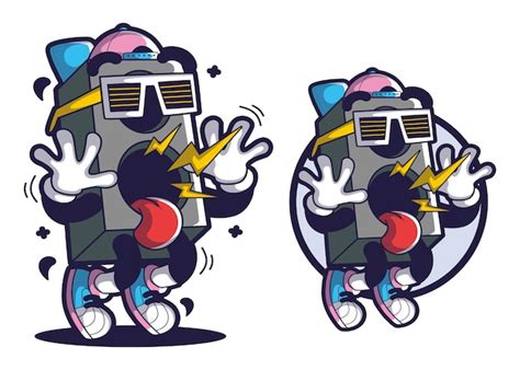 스피커 만화 캐릭터 마스코트 그림 프리미엄 벡터