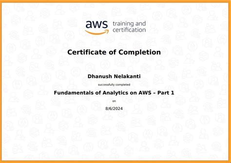 N Surya Dhanush On Linkedin Successfully Completed Fundamentals On Analytics On Aws During The