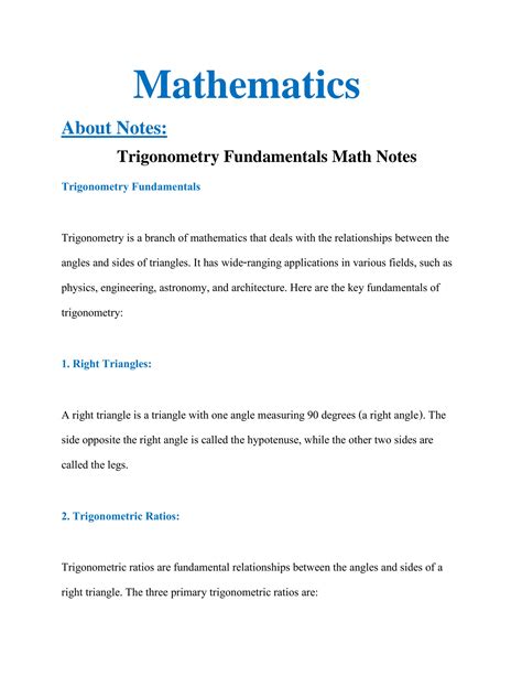 Solution Trigonometry Fundamentals Math Notes Studypool
