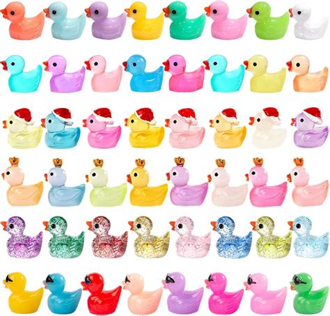 Ggstddup 240 Pcs Mini Resin Ducks Colorful Cute Mini Duck Glitter Miniature