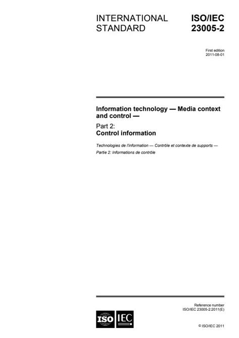 ISO IEC 23005 2 2011 Information Technology Media Context And Control Part 2 Control