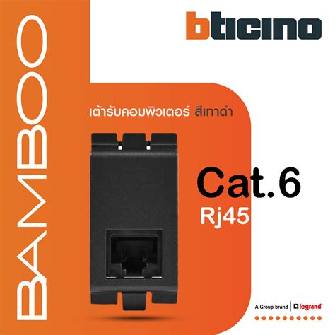 Bticino เต้ารับคอมพิวเตอร์ Cat6 Rj45 1ช่อง แบมบู สีดำ Data Socket Cat6 Bamboo Ae2179c6gr