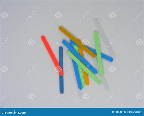 Bunch Of Colourful Popsicle Counting Sticks On White Background Stock