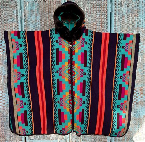 Light Blue Llama Wool Ponchonative American Design Tribal Hooded