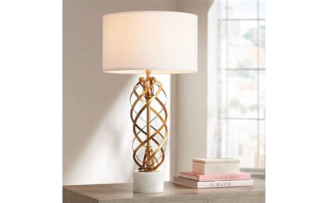 Possini Euro Design Modern Table Lamp 32 Tall Sculptural Gold Spiral Twist Metal White Fabric