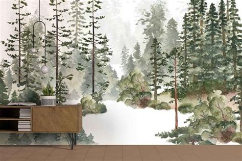 Foggy Tree Wallpaper Winter Tree Wallpaper Winter Forest Wallpaper Green Tree Wall Mural