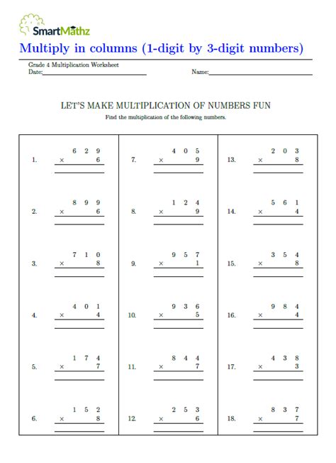 Multiply In Columns 1 Digit By 3 Digit Numbers Smartmathz