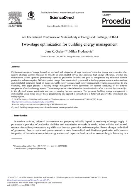 Pdf Two Stage Optimization For Building Energy Management
