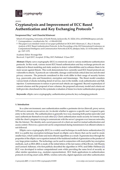 PDF Cryptanalysis And Improvement Of ECC Based Authentication And Key Exchanging Protocols