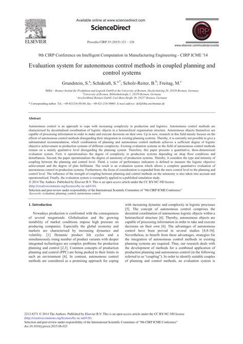Pdf Evaluation System For Autonomous Control Methods In Coupled