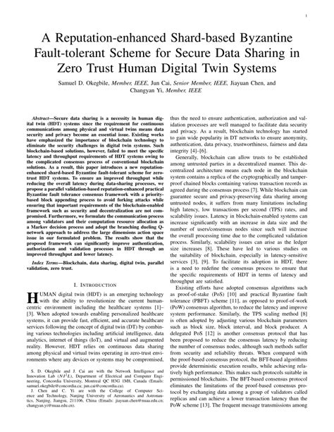 Pdf A Reputation Enhanced Shard Based Byzantine Fault Tolerant Scheme For Secure Data Sharing