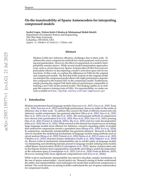 Pdf On The Transferability Of Sparse Autoencoders For Interpreting Compressed Models