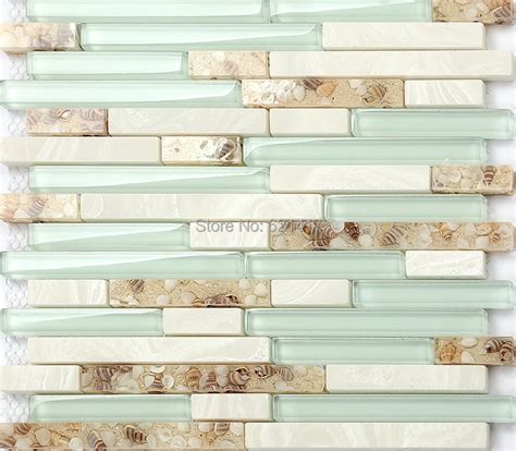 Light Blue Crystal Glass Strip Shell Mosaic Tiles Hmgm1111 Backsplash