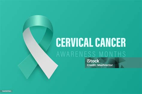 자궁 경부암 배너 카드 벡터 3d 현실적인 청록색 및 청록색 배경에 흰색 리본이 있는 플래카드 자궁 경부암 인식의 달 기호 근접 촬영 세계 자궁 경부암의 날 개념 자궁