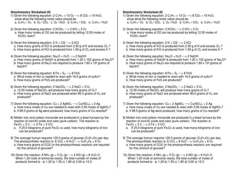 Stoichiometry Worksheet 2 Pdf Iron Photosynthesis Worksheets