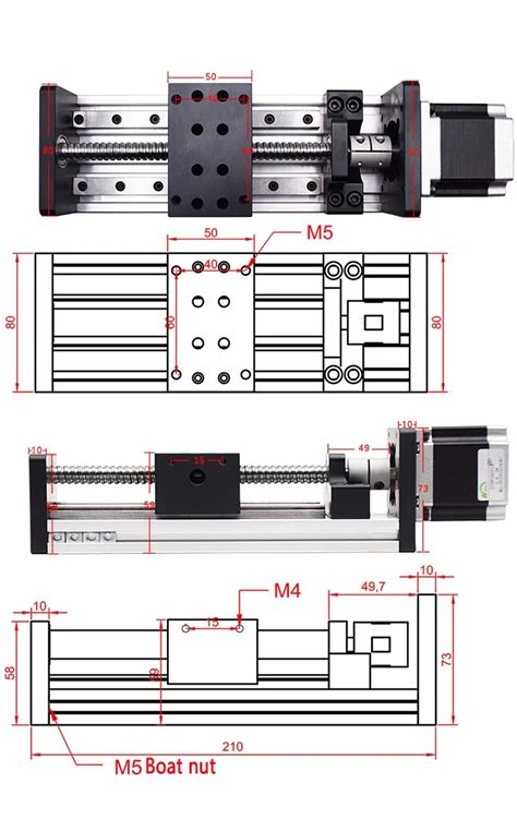 CNC Linear Square Linear Guide Rail Ball Screw Platform 100 500mm Effective Stroke 2PCS Sliders