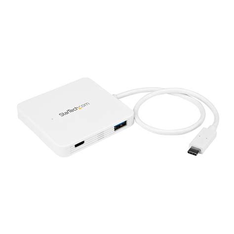 StarTech 3 Port USB C Hub With Power Delivery USB C To 3x USB A USB 3 0 Hub White