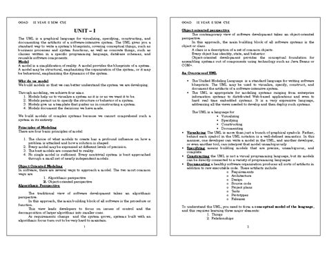 Uml Unit 1 Notes Unit I The Uml Is A Graphical Language For