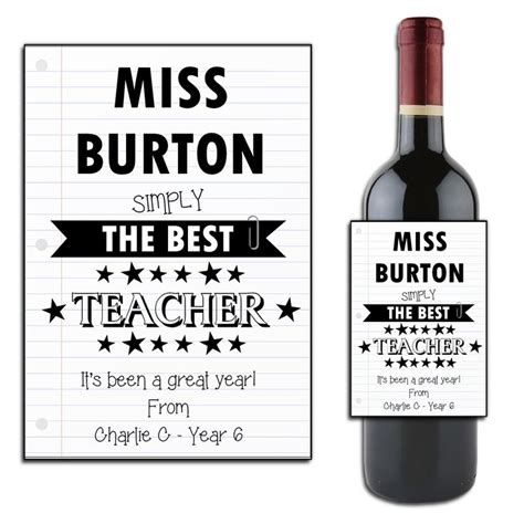 Personalised School Teacher Thank You T Wine Champagne Bottle Label