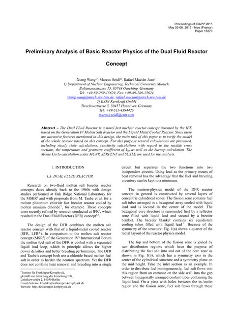 Pdf Preliminary Analysis Of Basic Reactor Physics Of The Dual Fluid