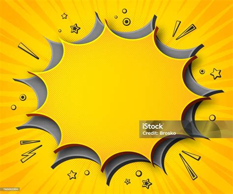 만화 배경입니다 노란색팝아트 스타일의 만화 포스터 하프톤과 음향 효과가있는 회색 연설 거품 3차원 형태에 대한 스톡 벡터 아트 및 기타 이미지 Istock