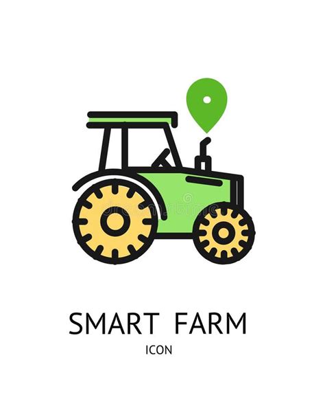 Smart Farm Sign Thin Line Icon Emblem Concept And Agricultural Vehicle Tractor Vector Stock