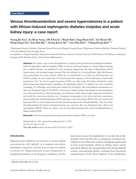 Pdf Venous Thromboembolism And Severe Hypernatremia In A Patient With