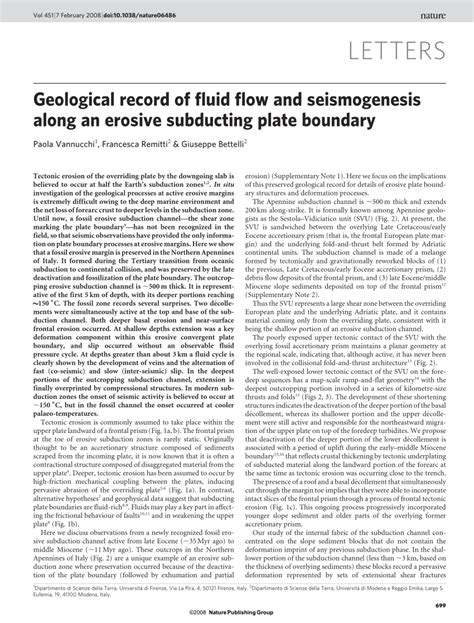 Pdf Geological Record Of Fluid Flow And Seismogenesis Along An Erosive Subducting Plate Boundary