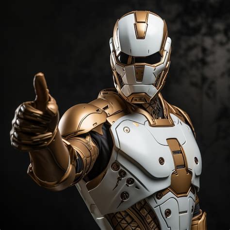 Premium Photo White And Golden Roboic Human Showing Thumbs Up On White Background