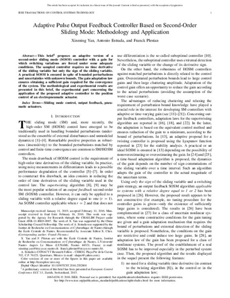 Pdf Adaptive Pulse Output Feedback Controller Based On Second Order Sliding Mode Methodology