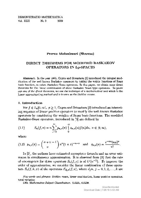 Pdf Direct Theorems For Modified Baskakov Operators In Lp Spaces